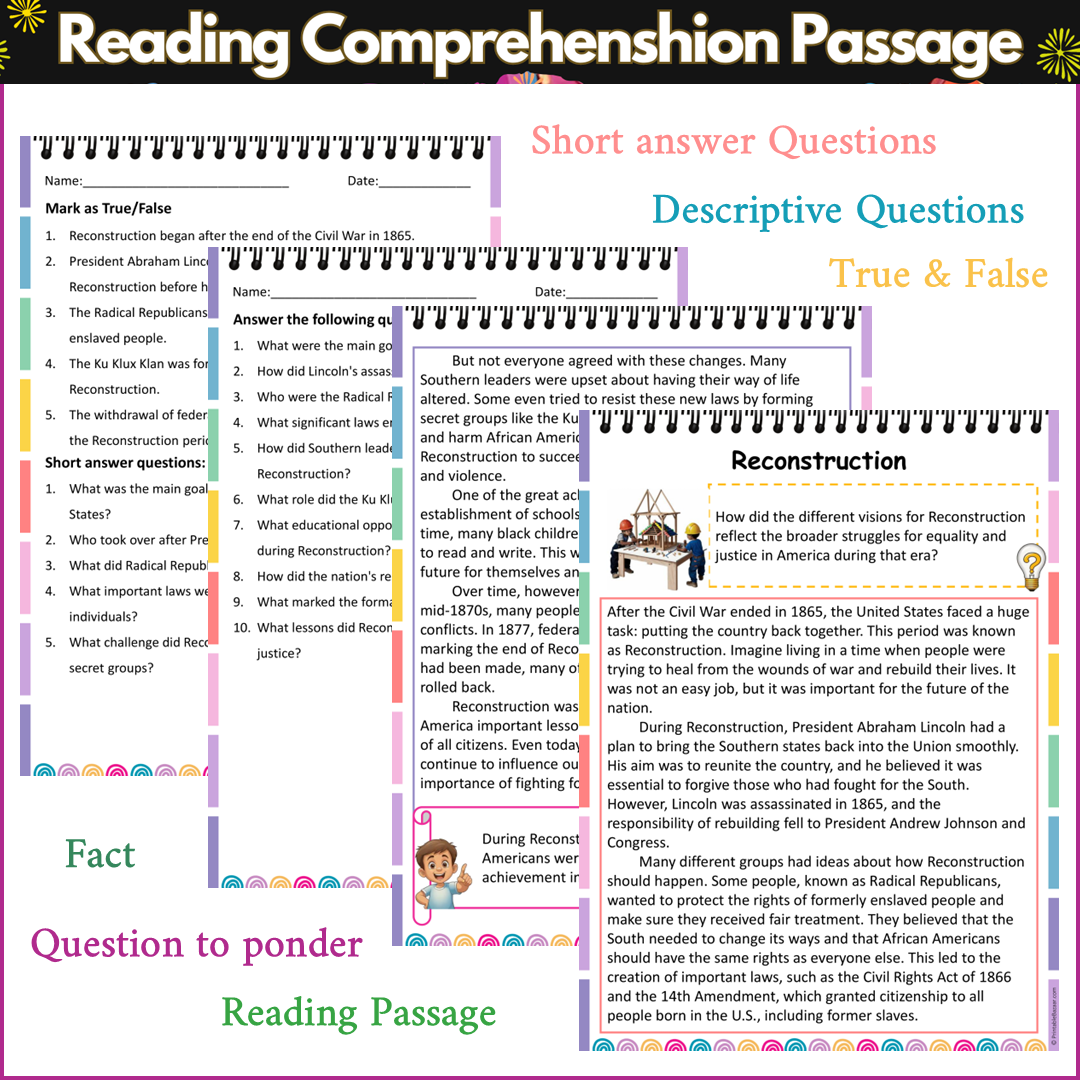 Reconstruction | Reading Comprehension Passage and Questions ...