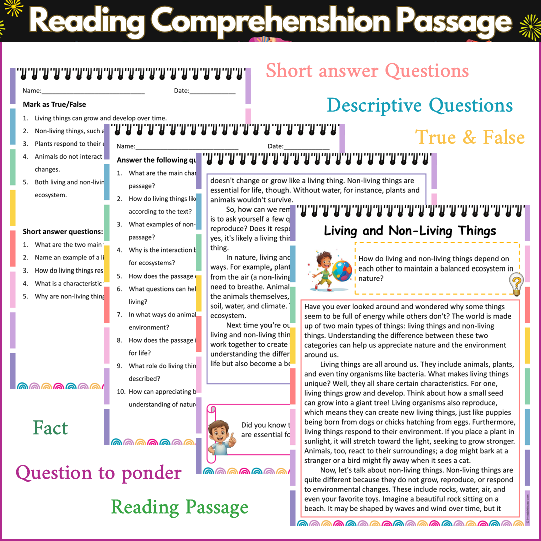 Living and Non-Living Things | Reading Comprehension Passage and Quest ...