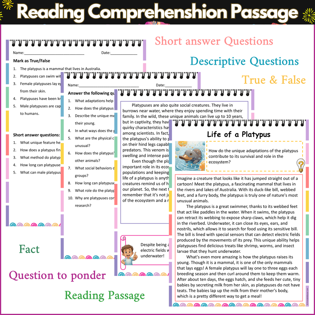 Life of a Platypus | Reading Comprehension Passage and Questions ...