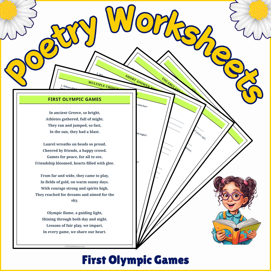 First Olympic Games | Poem Grammar Worksheet Printable Activity ...