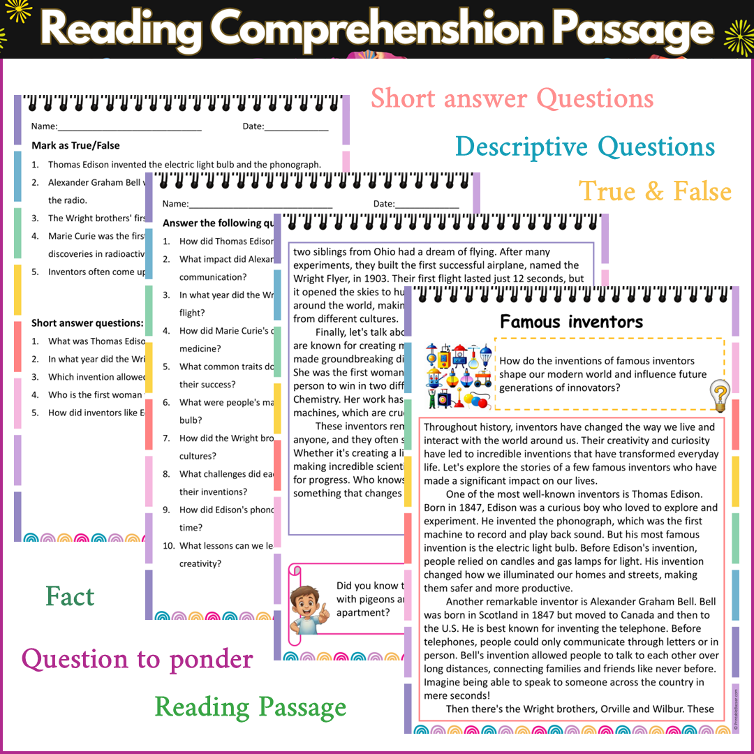 Famous inventors | Reading Comprehension Passage and Questions ...
