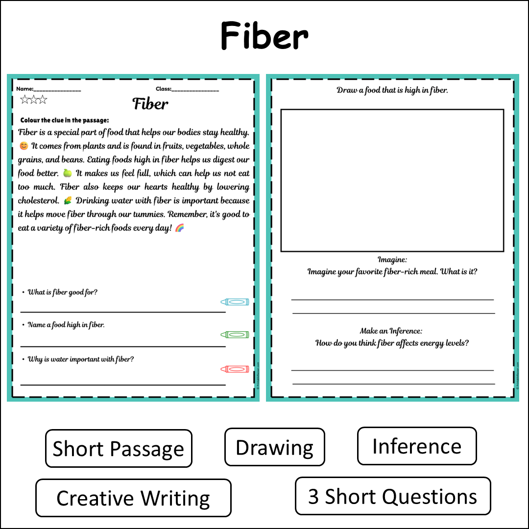 Fiber | Short Reading Comprehension Creative Worksheet – PrintableBazaar