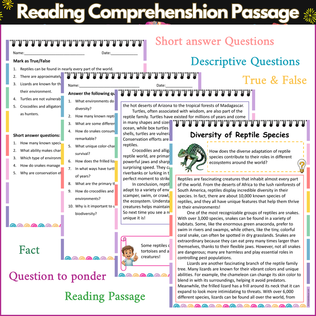 Diversity of Reptile Species | Reading Comprehension Passage and Quest ...
