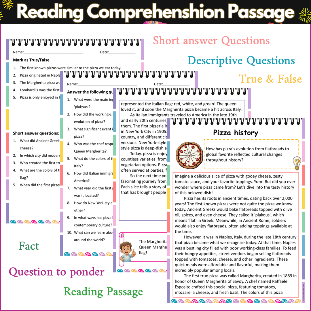 Pizza history | Reading Comprehension Passage and Questions ...