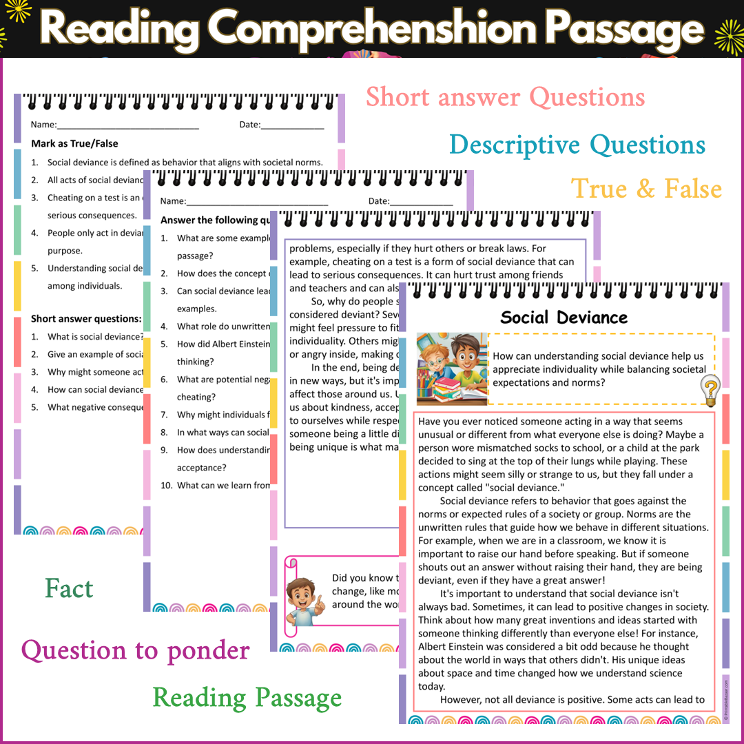Social Deviance | Reading Comprehension Passage and Questions ...
