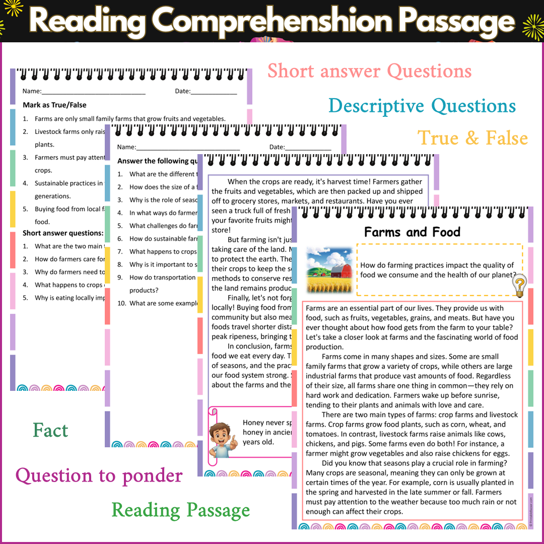 Farms and Food | Reading Comprehension Passage and Questions ...