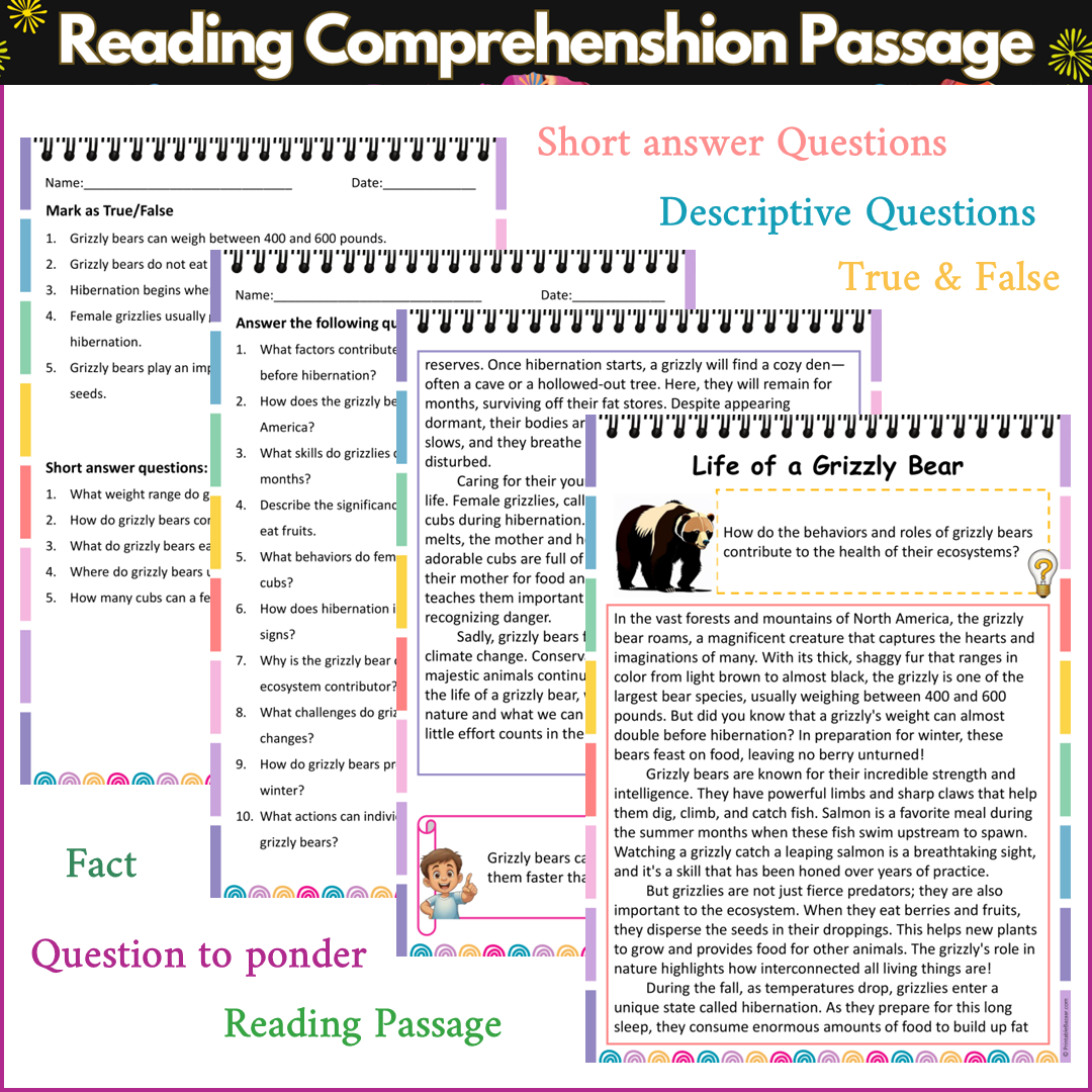 Life of a Grizzly Bear | Reading Comprehension Passage and Questions ...
