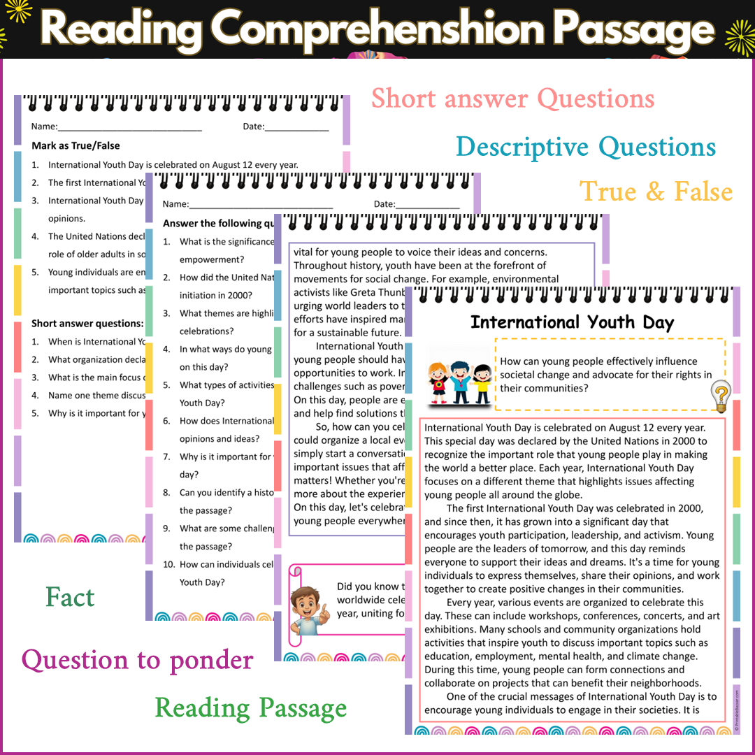 International Youth Day | Reading Comprehension Passage and Questions ...
