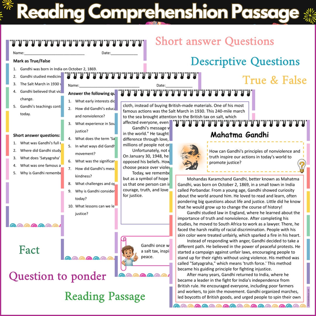 Gandhi | Reading Comprehension Passage and Questions – PrintableBazaar