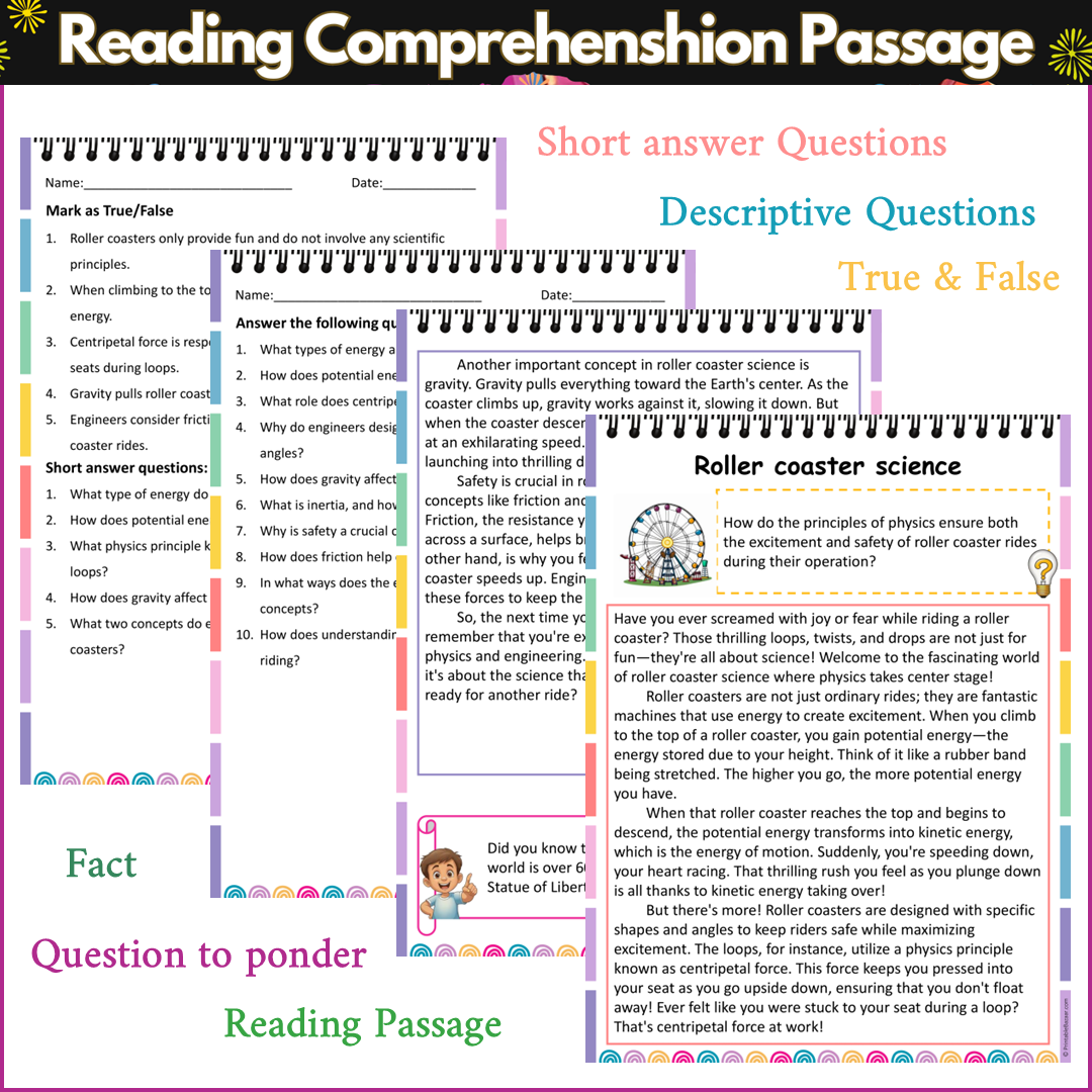 Roller coaster science | Reading Comprehension Passage and Questions ...
