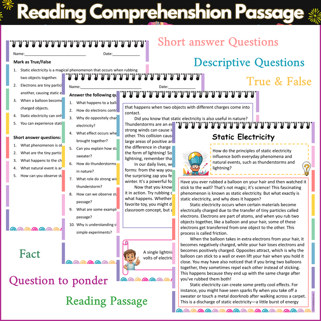 Static Electricity | Reading Comprehension Passage and Questions ...