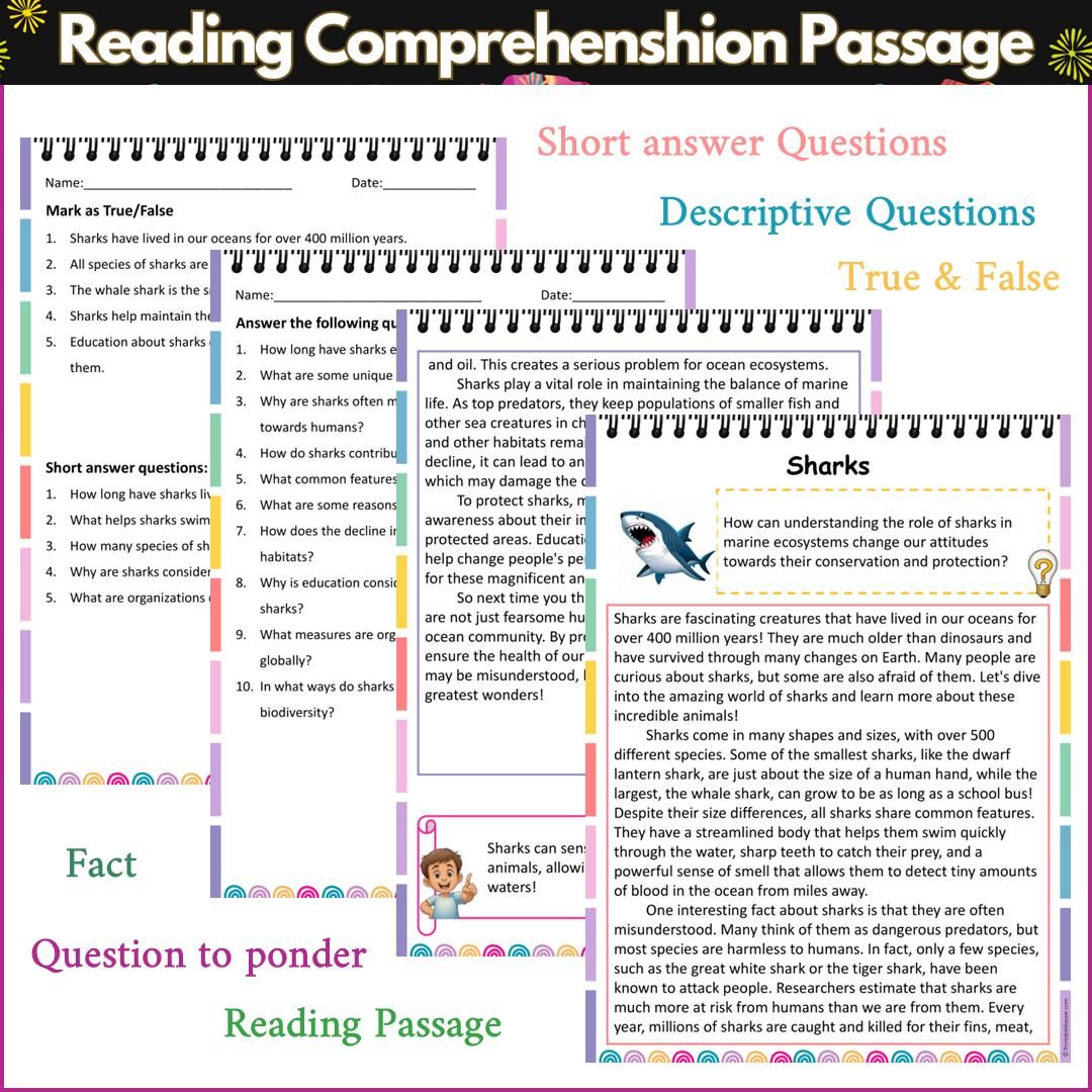 Sharks | Reading Comprehension Passage and Questions – PrintableBazaar