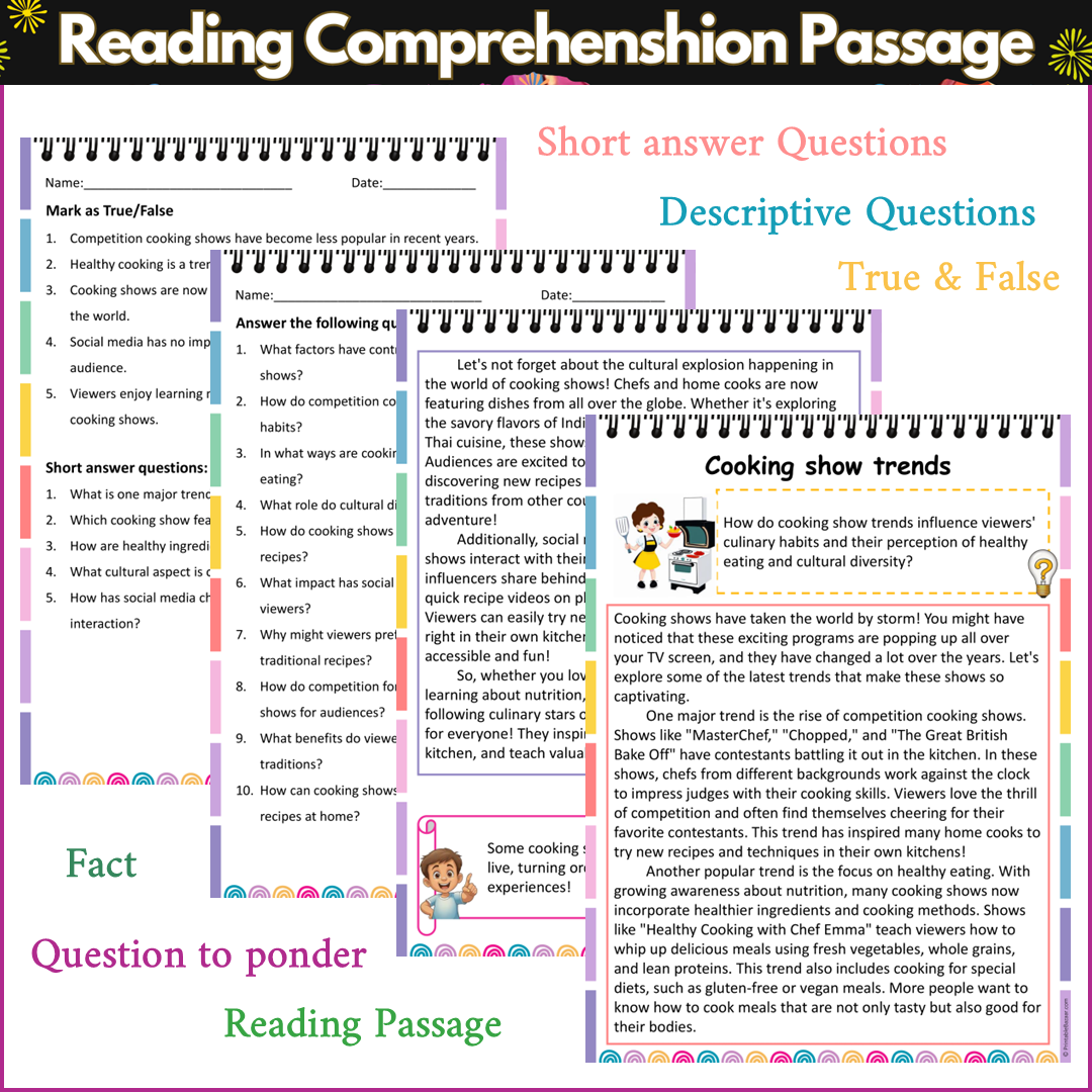 Cooking show trends | Reading Comprehension Passage and Questions ...