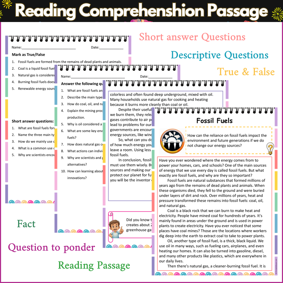 Fossil Fuels | Reading Comprehension Passage and Questions ...