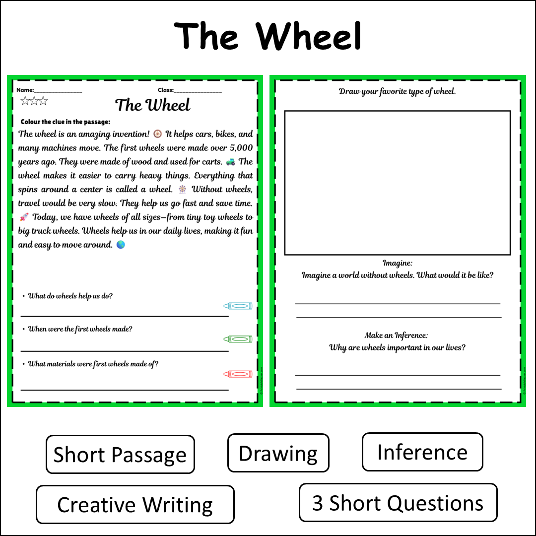 The Wheel | Short Reading Comprehension Creative Worksheet ...