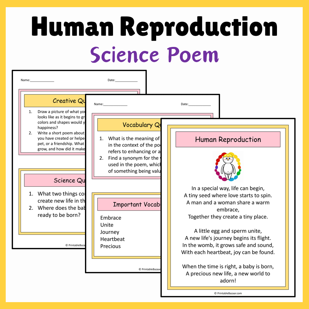 Human Reproduction | Science Poem Reading Comprehension Activity ...