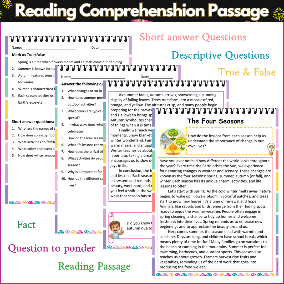 The Four Seasons | Reading Comprehension Passage and Questions ...