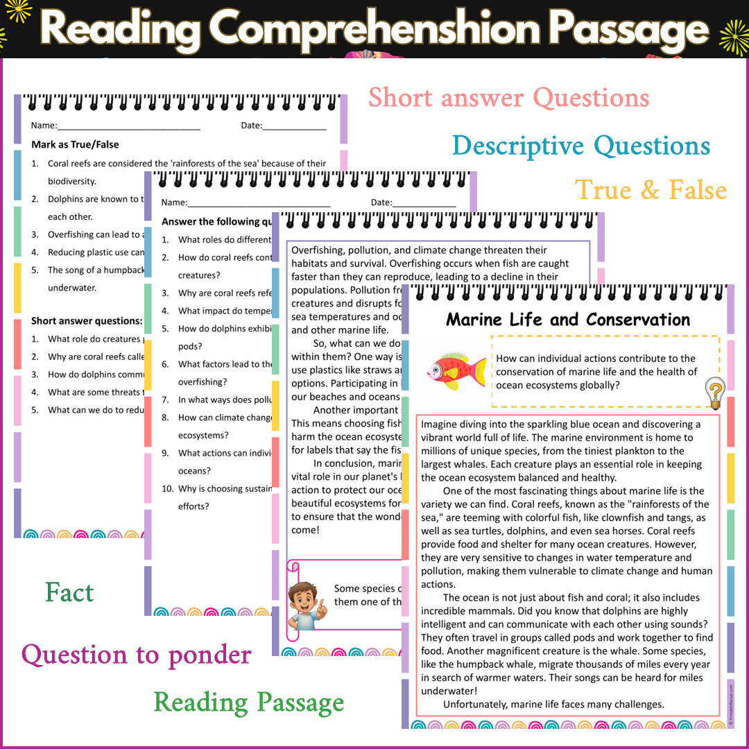 Marine Life and Conservation | Reading Comprehension Passage and Quest ...