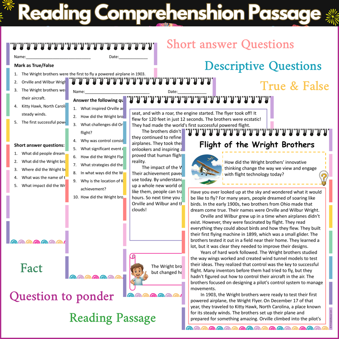 Flight of the Wright Brothers | Reading Comprehension Passage and Ques ...