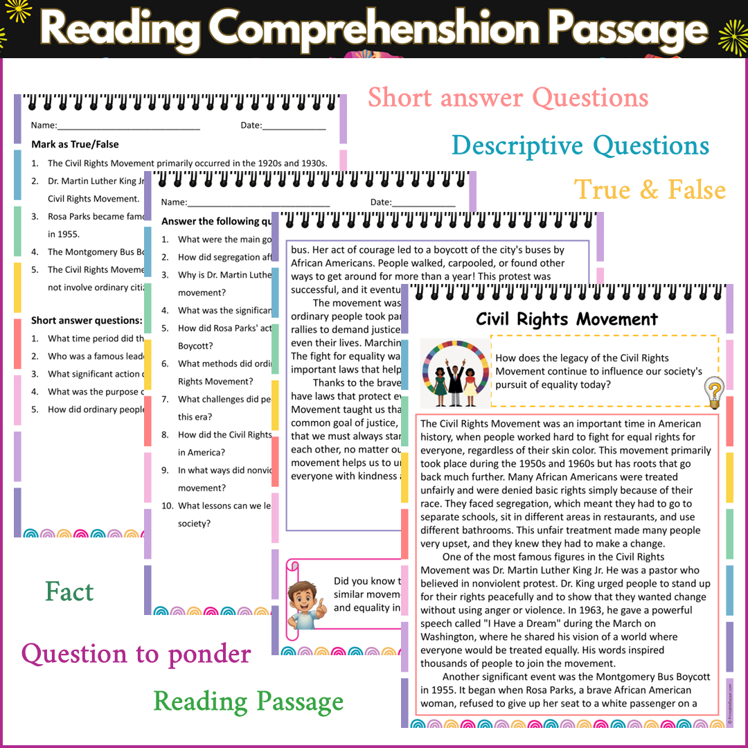 Civil Rights Movement | Reading Comprehension Passage and Questions ...