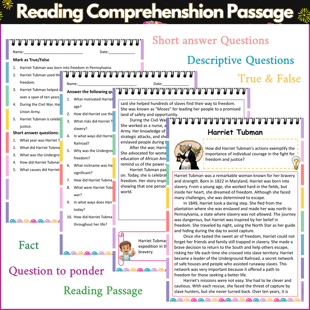 Harriet Tubman | Reading Comprehension Passage and Questions ...