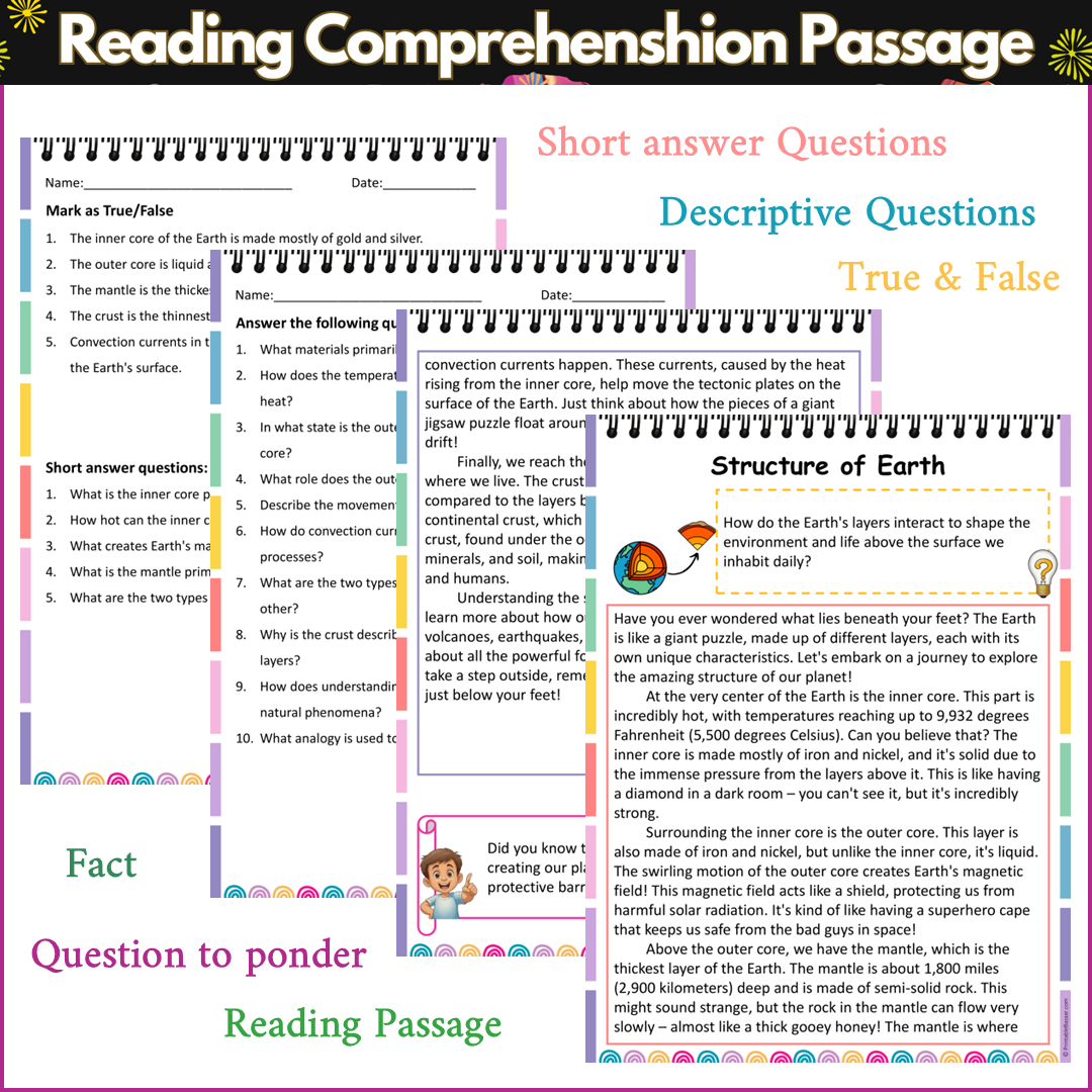 Structure of Earth | Reading Comprehension Passage and Questions ...