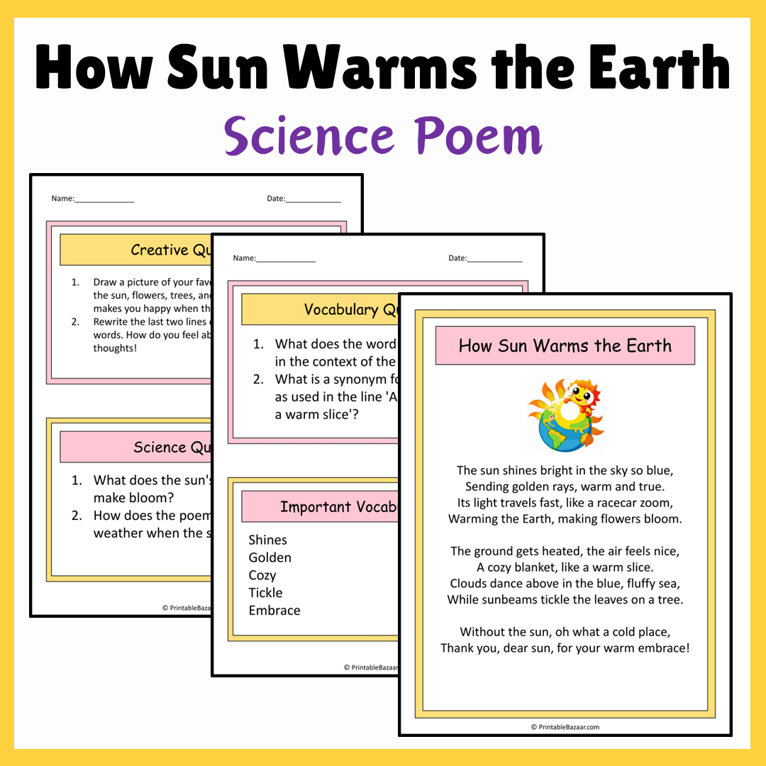 How Sun Warms the Earth | Science Poem Reading Comprehension Activity ...