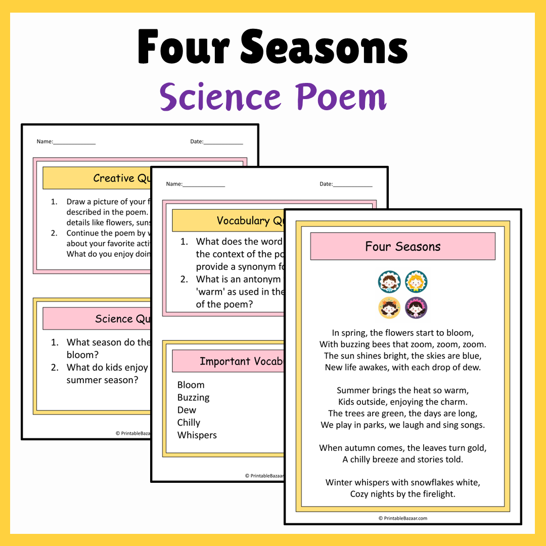 Four Seasons | Science Poem Reading Comprehension Activity ...