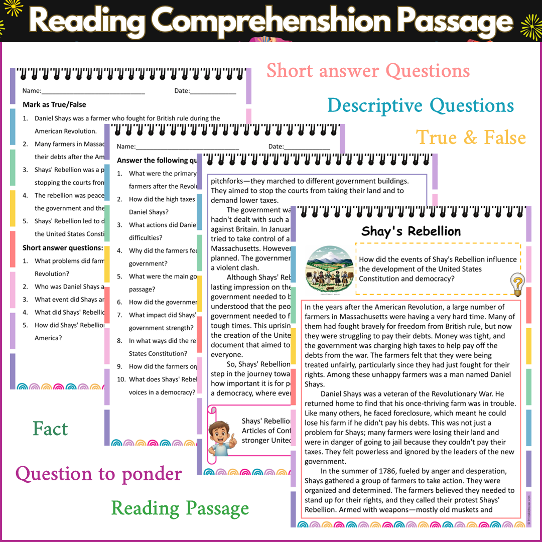 Shay's Rebellion | Reading Comprehension Passage and Questions ...