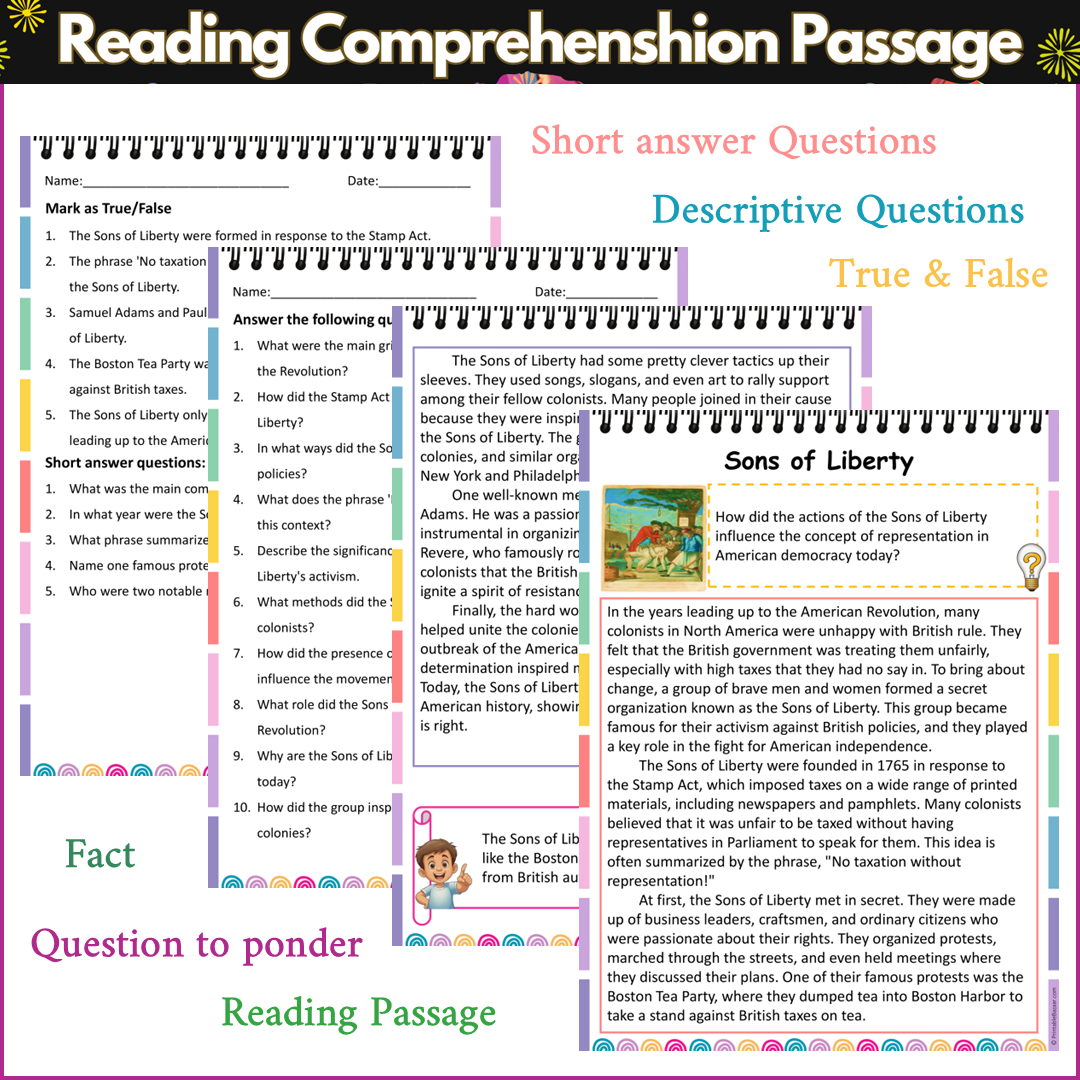 Sons of Liberty | Reading Comprehension Passage and Questions ...