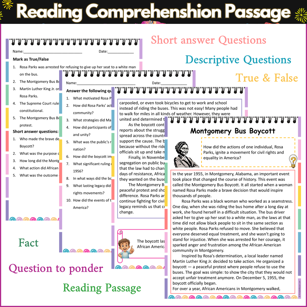 Montgomery Bus Boycott | Reading Comprehension Passage and Questions ...