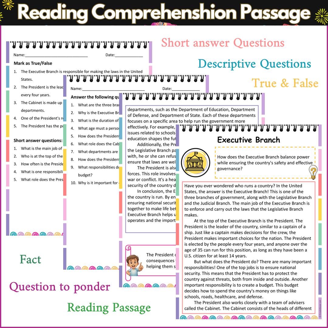 Executive Branch | Reading Comprehension Passage and Questions ...