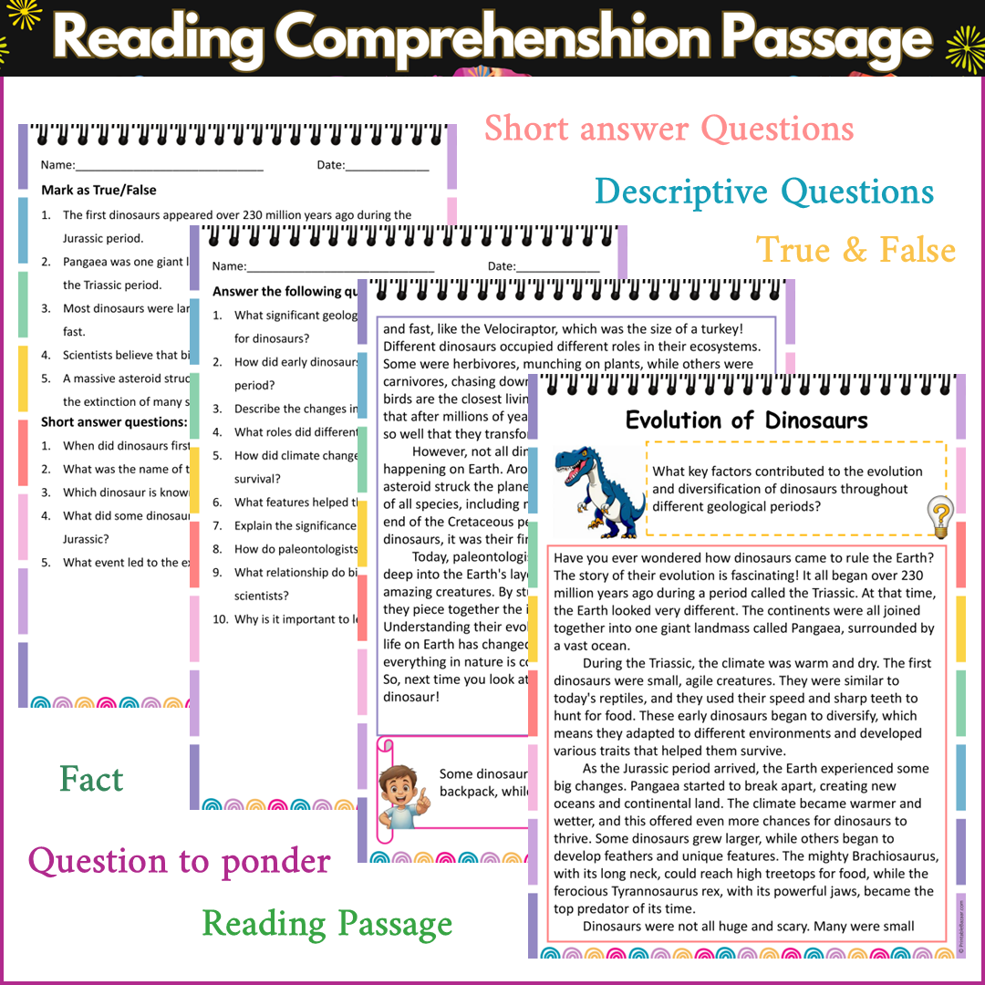Evolution of Dinosaurs | Reading Comprehension Passage and Questions ...