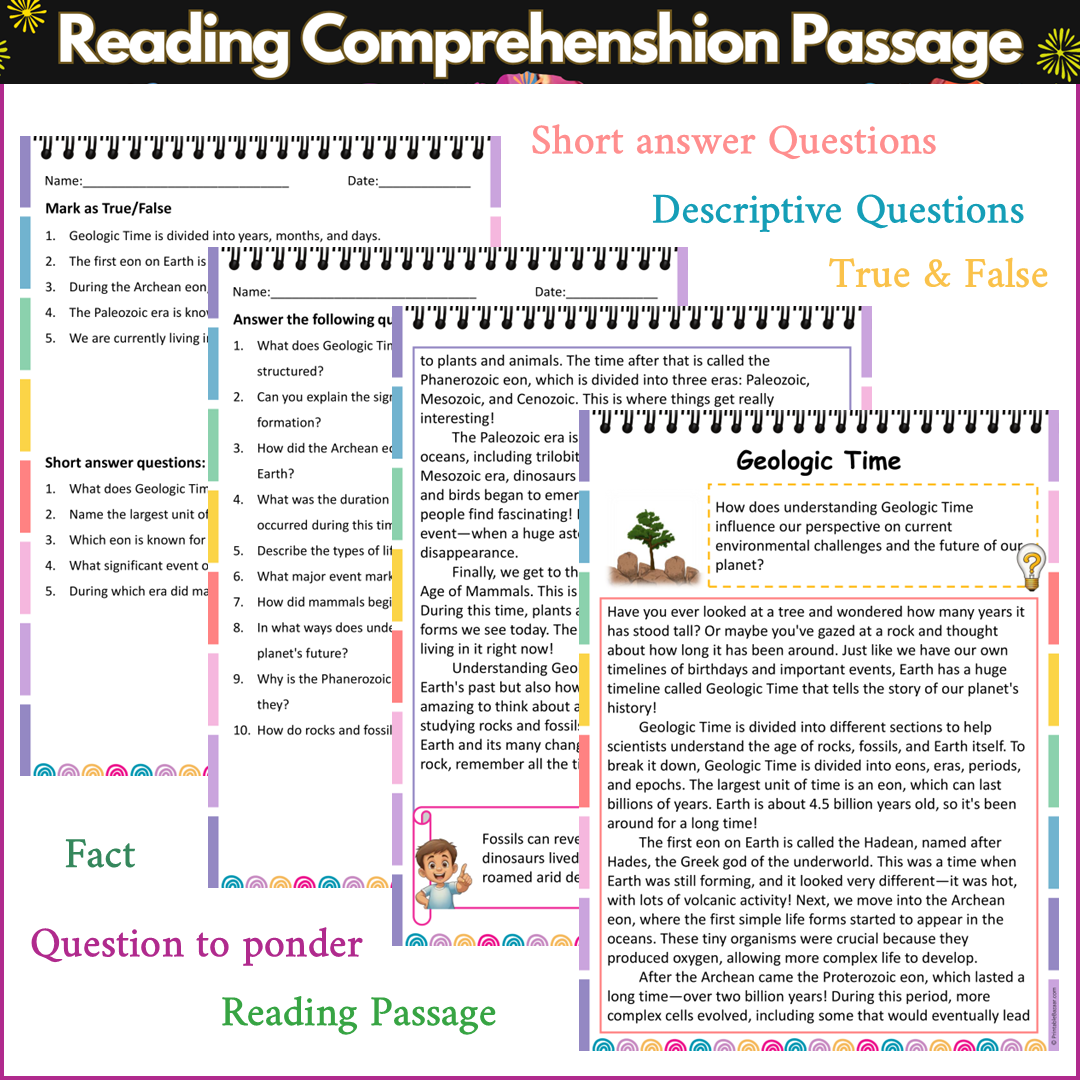 Geologic Time | Reading Comprehension Passage and Questions ...