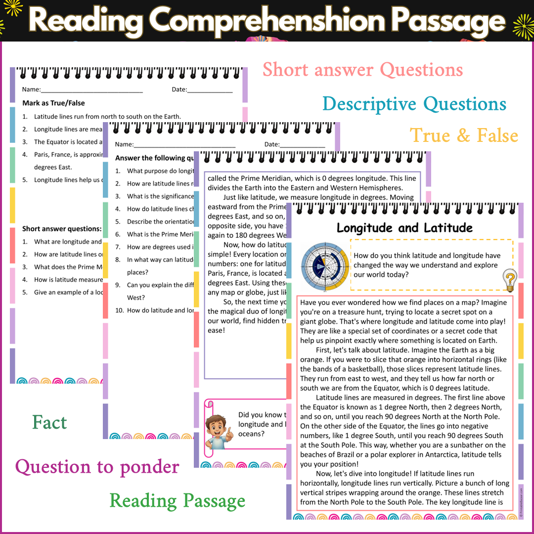Longitude and Latitude | Reading Comprehension Passage and Questions ...