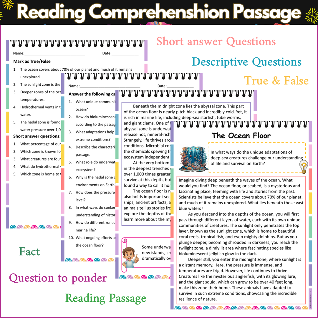 The Ocean Floor | Reading Comprehension Passage and Questions ...