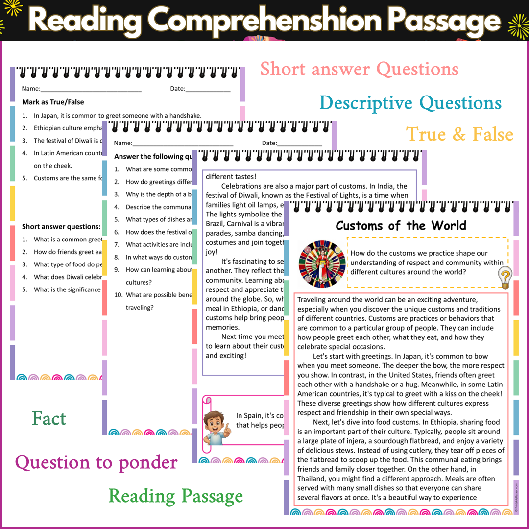 Customs of the World | Reading Comprehension Passage and Questions ...
