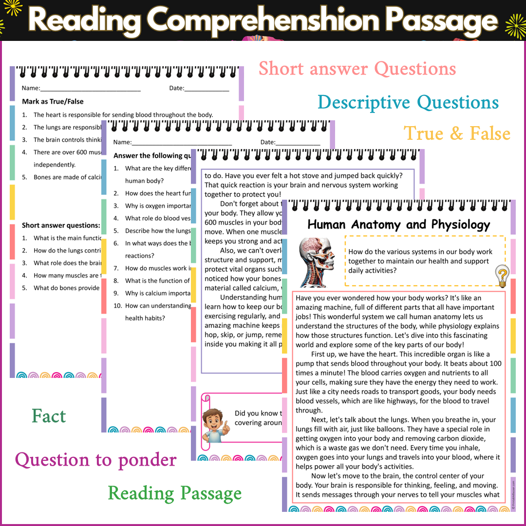Human Anatomy and Physiology | Reading Comprehension Passage and Quest ...