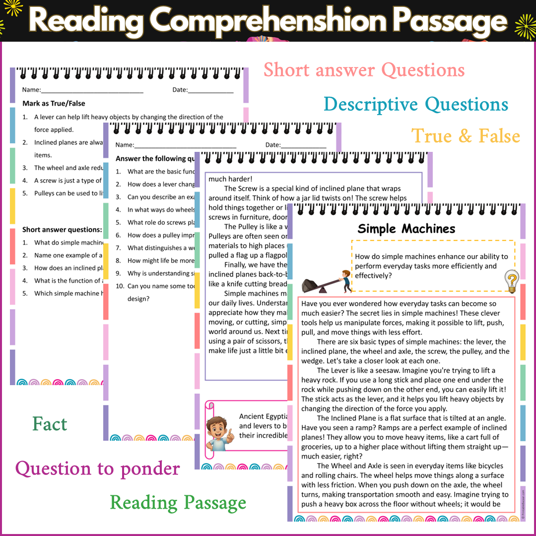 Simple Machines | Reading Comprehension Passage and Questions ...