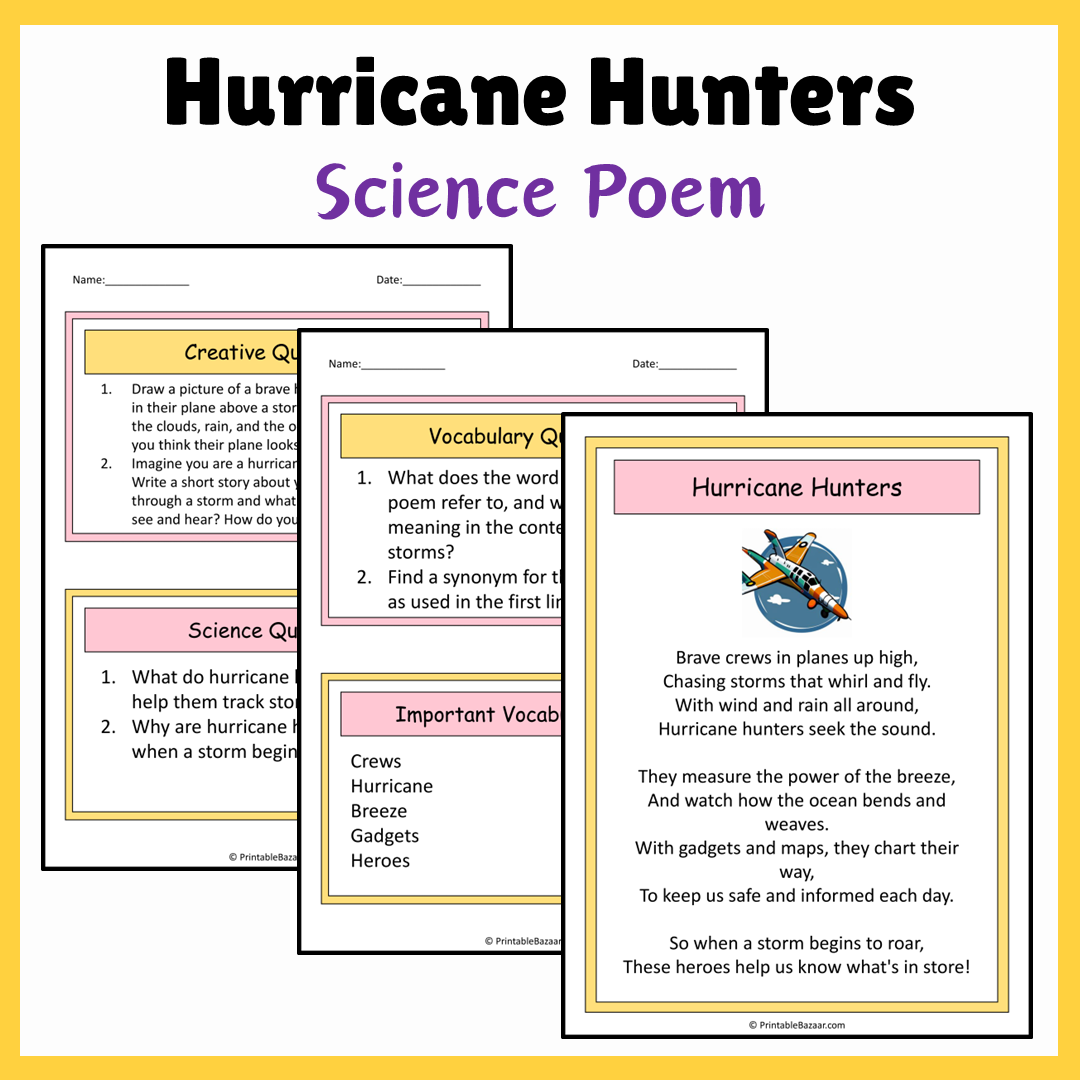 Hurricane Hunters | Science Poem Reading Comprehension Activity ...