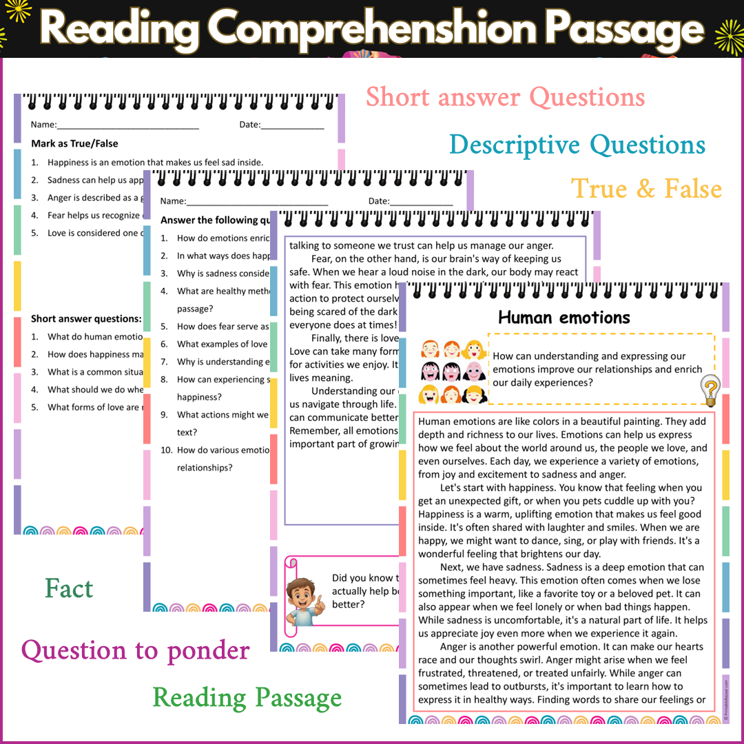 Human emotions | Reading Comprehension Passage and Questions ...