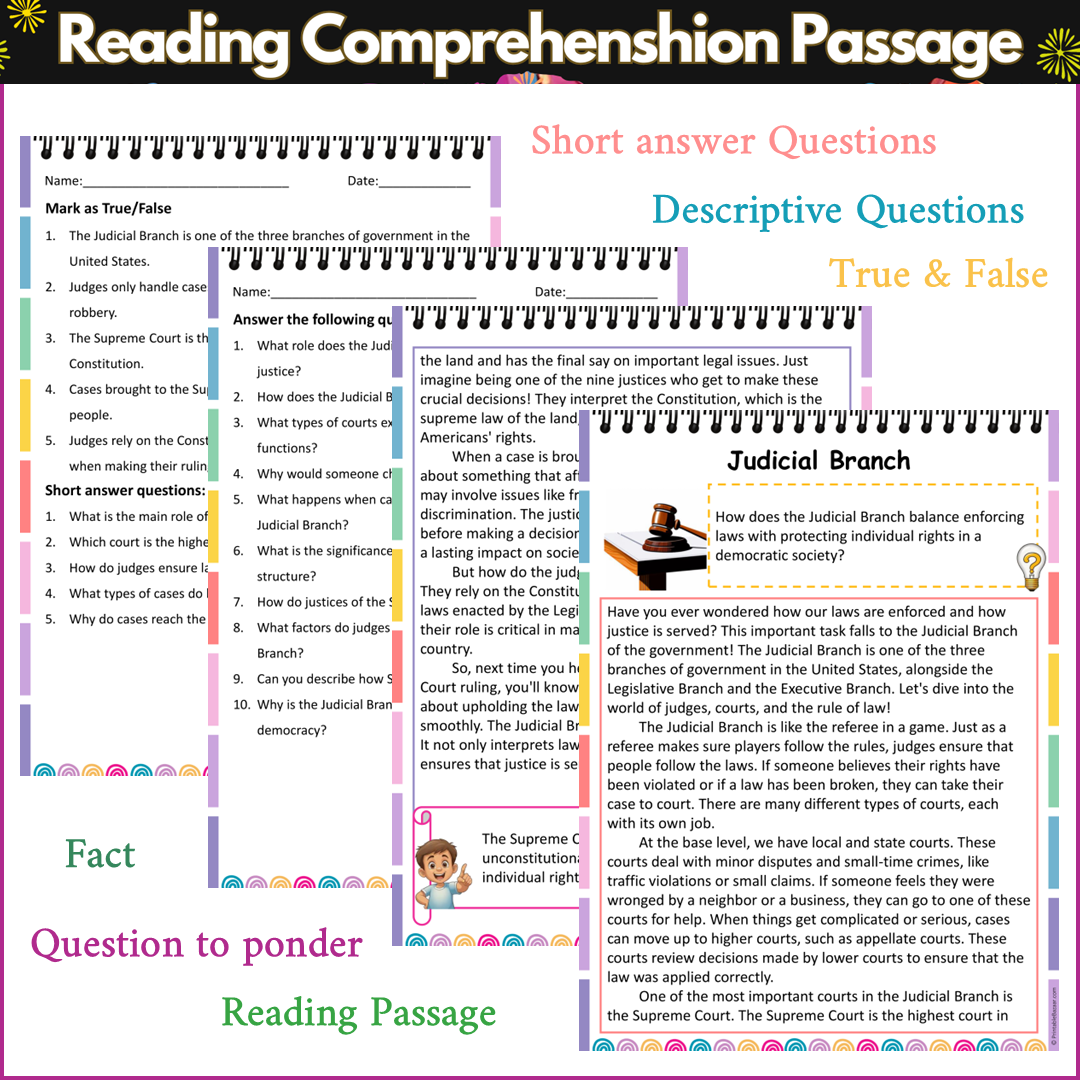 Judicial Branch | Reading Comprehension Passage and Questions ...