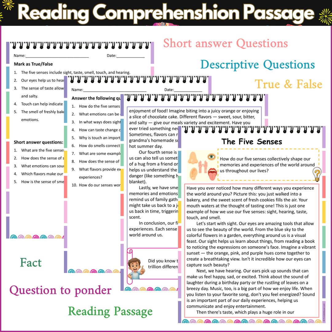 The Five Senses | Reading Comprehension Passage and Questions ...