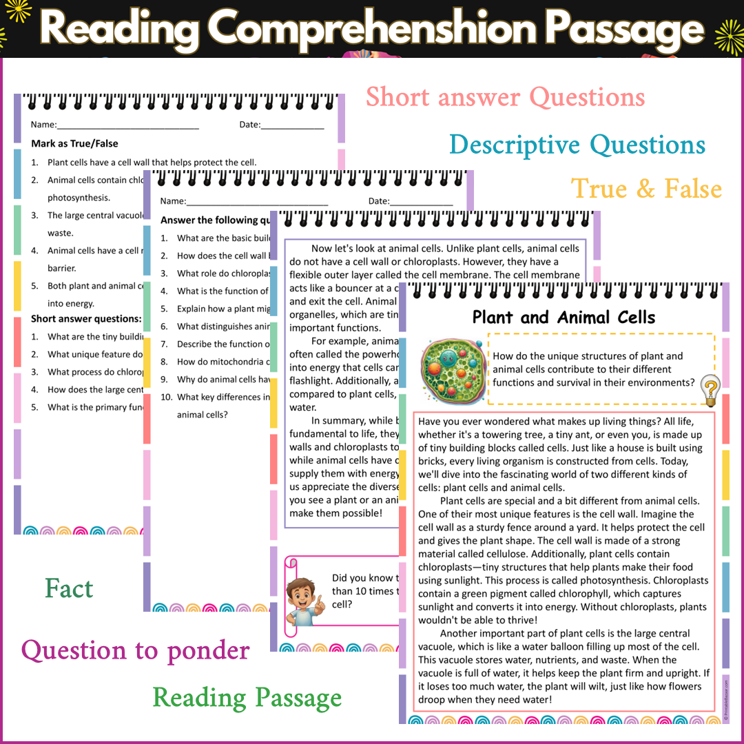 Plant and Animal Cells | Reading Comprehension Passage and Questions ...