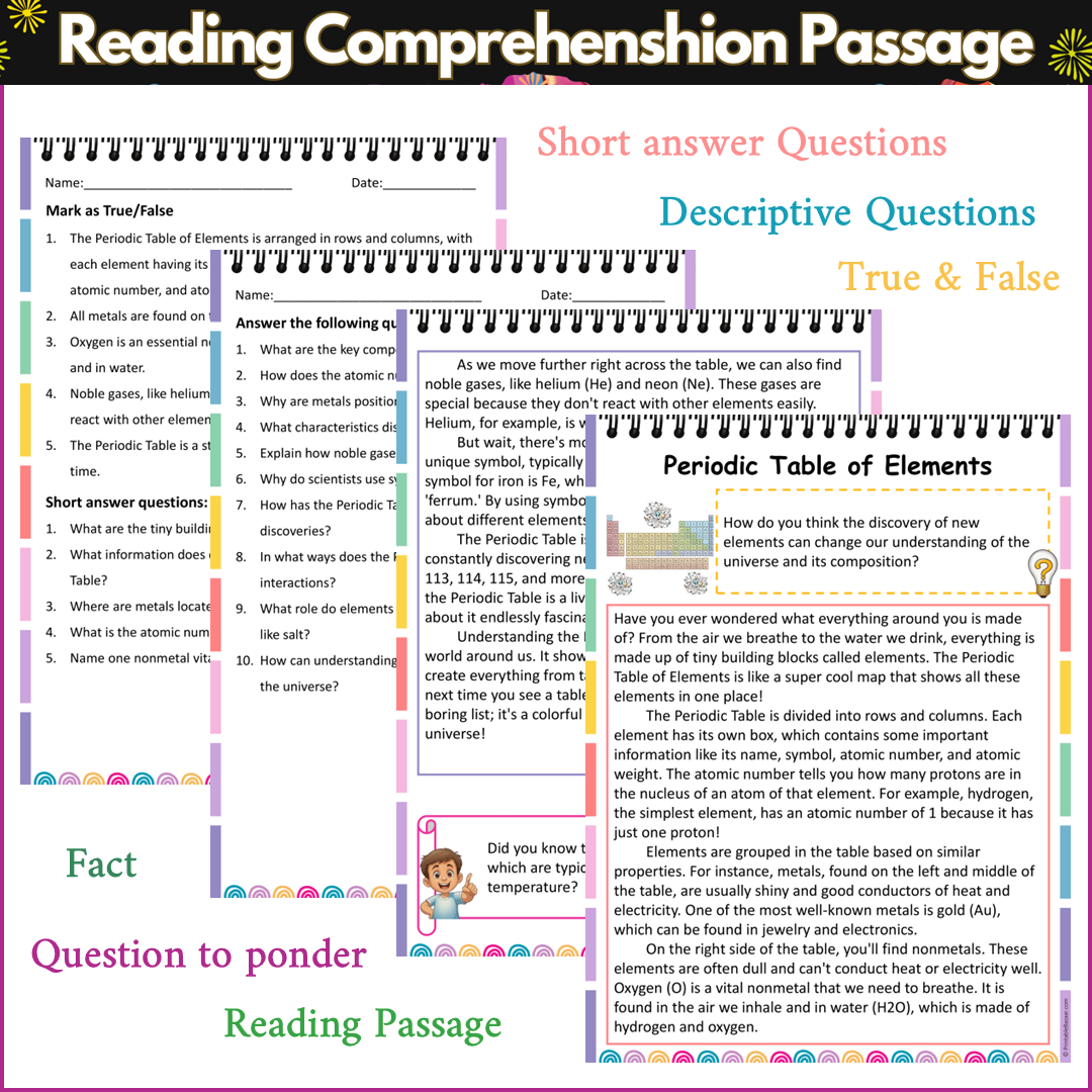 Periodic Table of Elements | Reading Comprehension Passage and Questio ...