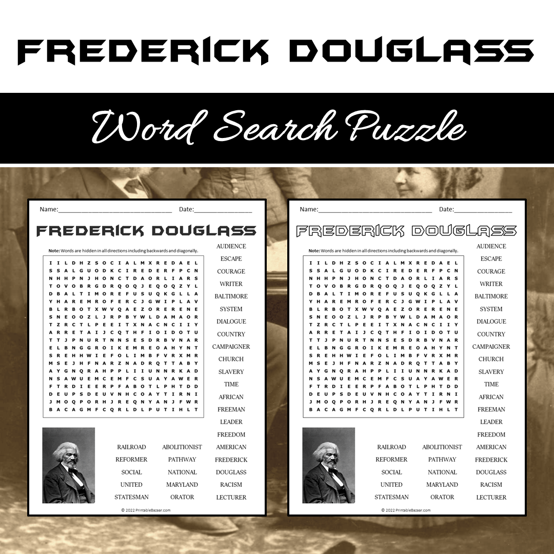 Frederick Douglass Word Search Puzzle Worksheet PDF – PrintableBazaar