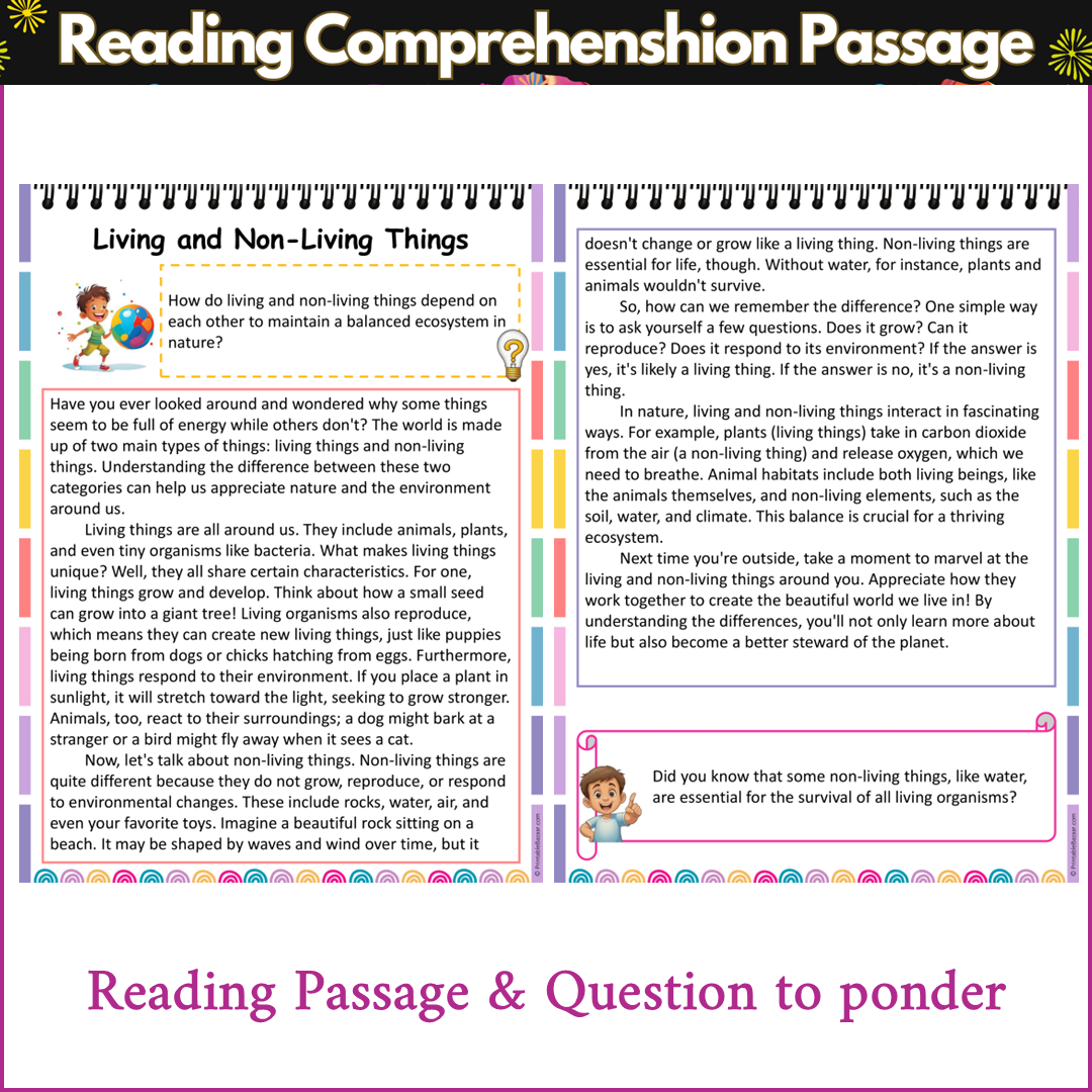 Living and Non-Living Things | Reading Comprehension Passage and Quest ...