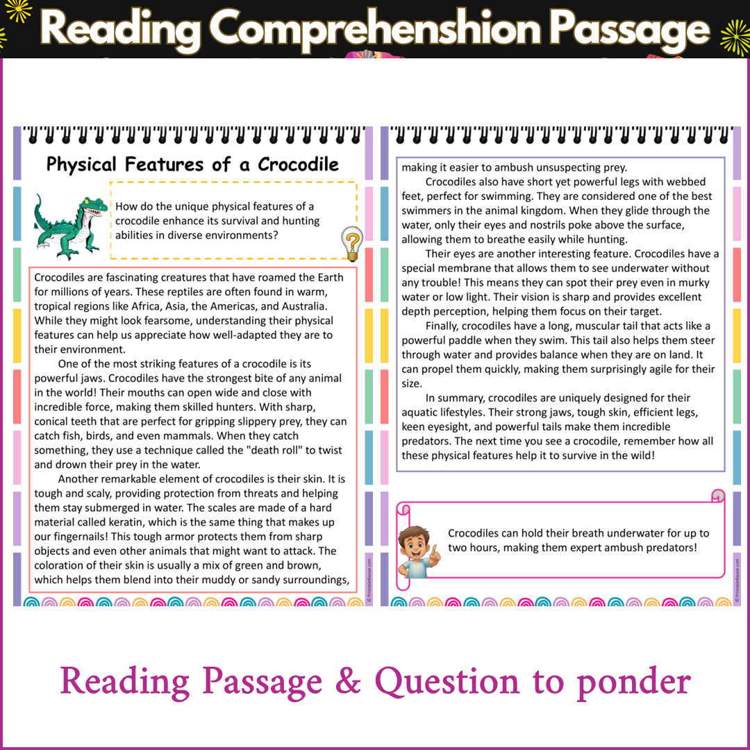 Physical Features of a Crocodile | Reading Comprehension Passage and Q ...