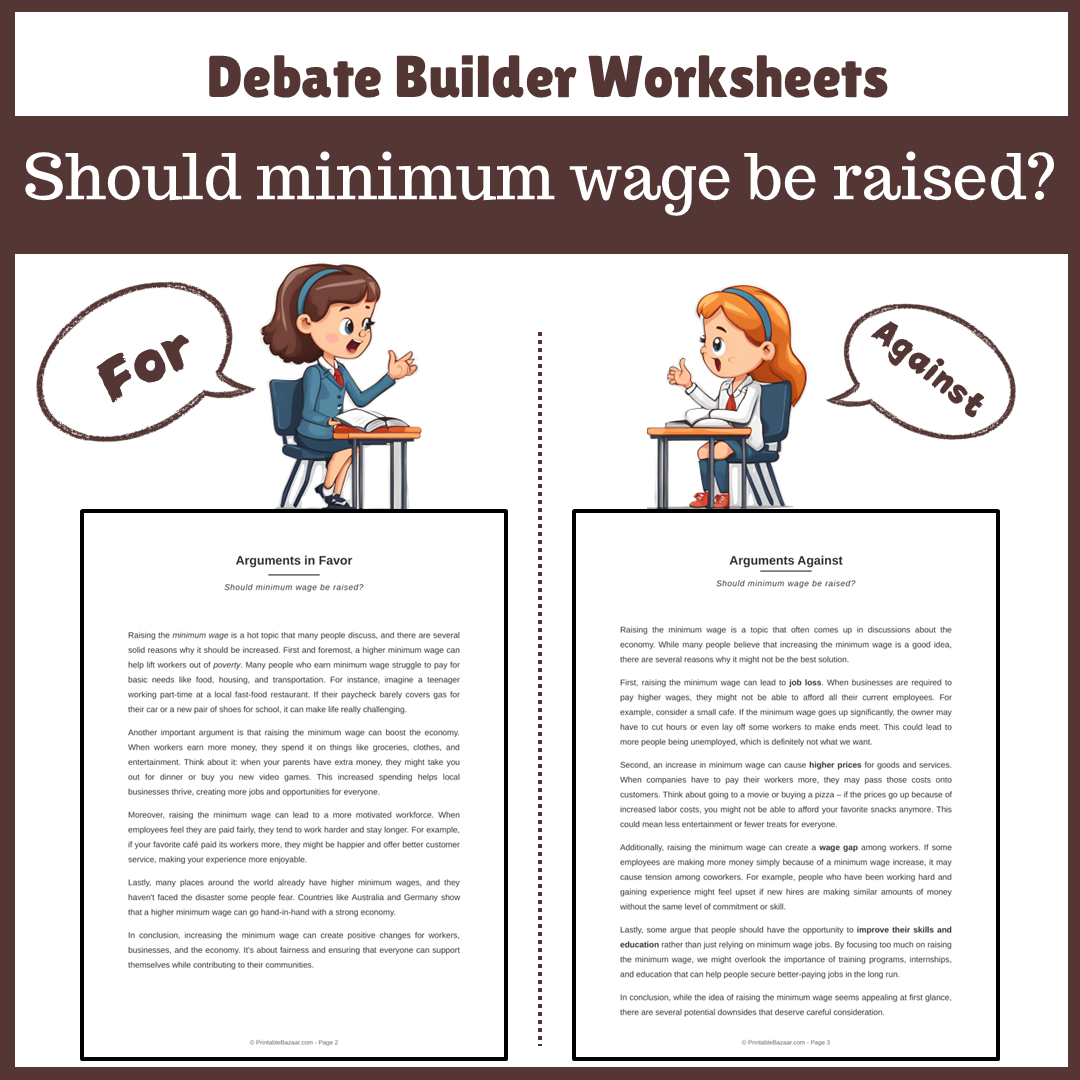 Should minimum wage be raised? | Favour and Against Worksheet Printabl ...