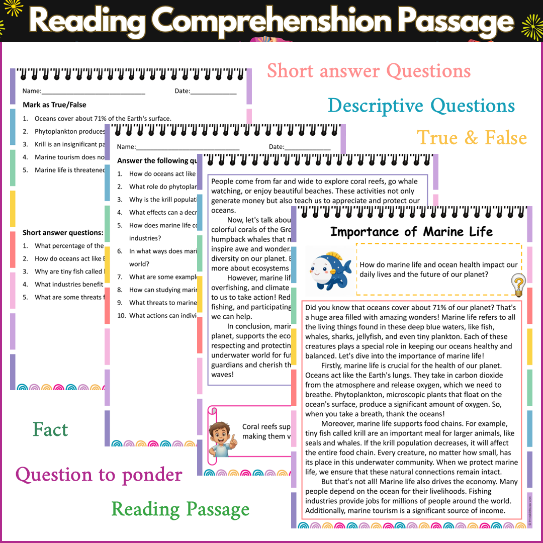 Importance of Marine Life | Reading Comprehension Passage and Question ...
